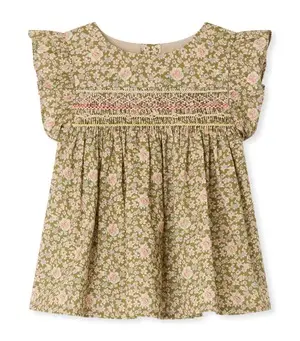 Bonpoint Cotton Floral Frill-detail Blouse - Green