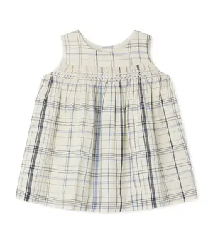 Bonpoint Cotton Check Print Sleeveless Dress - Blue