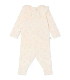 Bonpoint Cotton Ruffled-collar Top And Trousers Set - Pink