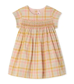 Bonpoint Cotton Check-print Smocked Dress - Pink