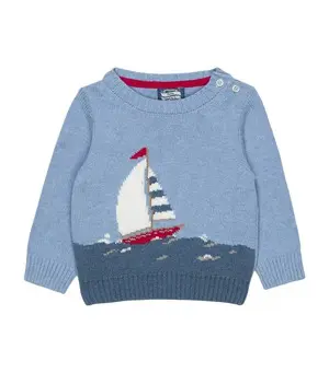 Trotters Cotton Sailboat Sweater - Blue