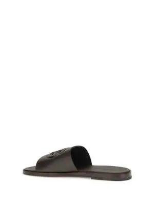 Dolce & Gabbana Embossed Logo Flat Sandals - Brown