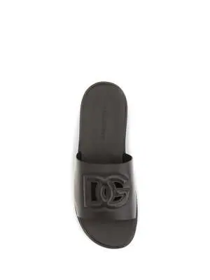 Dolce & Gabbana Embossed Logo Flat Sandals - Brown