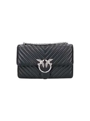 Pinko Quilted Leather Mini Shoulder Bag With Metal Chain Strap - Black