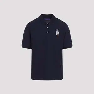 Ralph Lauren Purple Label Bear Polo Shirt In Cotton Cashmere - Blue