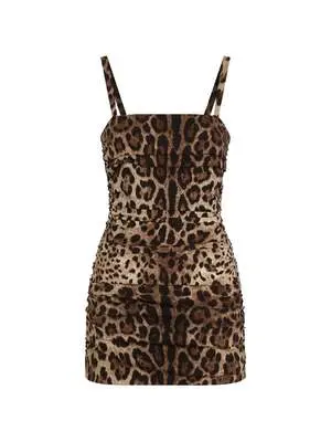 Dolce & Gabbana Leopard Print Ruched Mini Dress