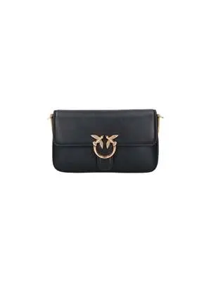 Pinko Leather-effect Shoulder Bag With Gold Tone Buckle - Black