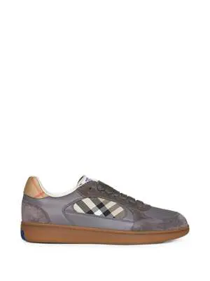 Burberry Leather Lace-up Sneakers With Equestrian Knight Detail - Grigio