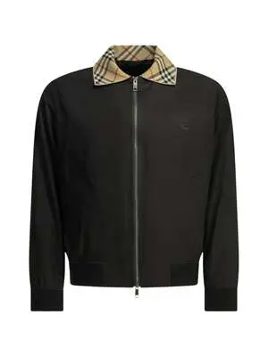 Burberry Embroidered Logo Cotton Jacket With Checked Collar