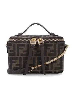 Fendi Mini Ff Jacquard Vanity Bag With Calf Leather Trims - Brown Ebony