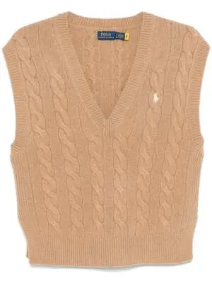 Polo Ralph Lauren Ribbed V-neck Sleeveless Sweater Vest - Beige