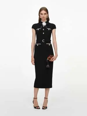 SELF-PORTRAIT Wool Belted Mini Dress With Decorative Buttons - Nero