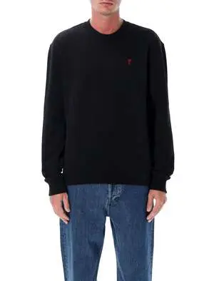 AMI Paris Mini Embroidered Heart Crewneck Sweatshirt With Ribbed Trims - Nero