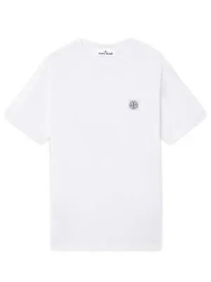 Stone Island Cotton Ribbed Crewneck T-shirt With Compass Logo Patch