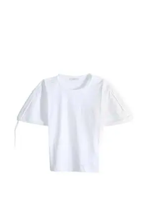 Givenchy Cotton T-shirt With Embroidered Signature And Bow Sleeves - Bianco