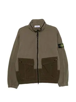 Stone Island Cotton Zip-front Utility Jacket With Foldaway Hood And Patch Pockets