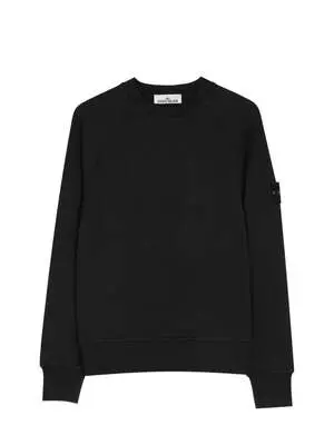 Stone Island Ribbed Neckline Raglan Sweatshirt With Sleeve Badge - Nero
