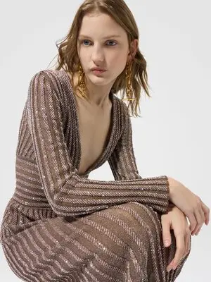 Missoni Long-sleeve Deep Neckline Maxi Dress