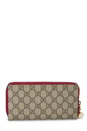 Gucci Red Gg Supreme Canvas Zip Around Wallet