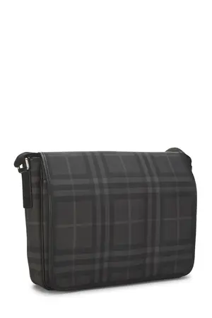 Burberry Smoked Check Canvas Messenger Bag With Leather Trim
