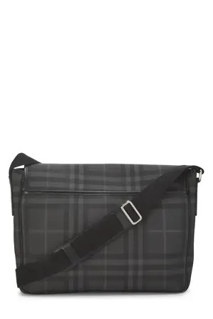Burberry Smoked Check Canvas Messenger Bag With Leather Trim