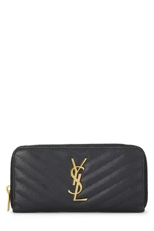 Saint Laurent Grainy Zip Around Wallet - Black