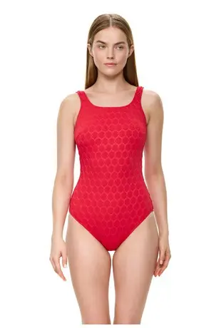 GOTTEX Chained Reaction Textured Post Mastectomy High Neck One Piece - Red