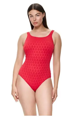 GOTTEX Chained Reaction Textured Post Mastectomy High Neck One Piece - Red