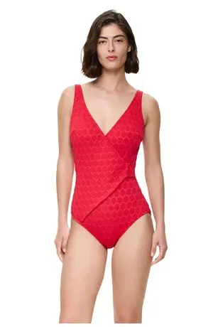 GOTTEX Chained Reaction Textured Surplice One-piece Swimsuit - Red