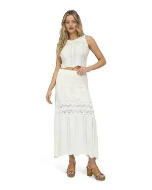 BELLE & BLOOM Harvest Haze Crochet Maxi Skirt - White