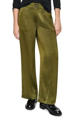 Dkny Wide Leg Glazed Pants Dark Olive