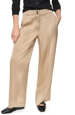 Dkny Wide Leg Glazed Pants - Travertine