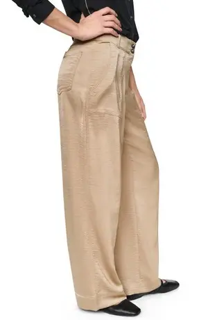 Dkny Wide Leg Glazed Pants - Travertine