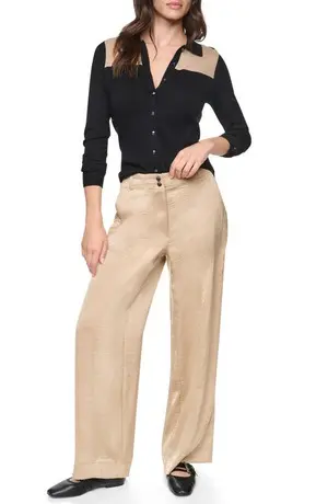 Dkny Wide Leg Glazed Pants - Travertine
