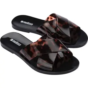 Melissa Essential Cross Slide Sandal - Black/tortoise