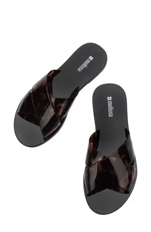 Melissa Essential Cross Slide Sandal - Black/tortoise
