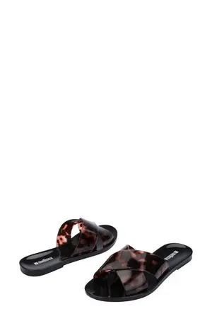 Melissa Essential Cross Slide Sandal - Black/tortoise