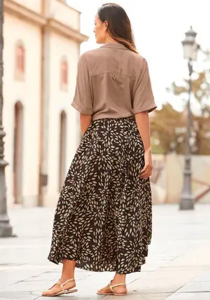 LASCANA Printed Flowy Wide-leg Culottes - Brown Printed