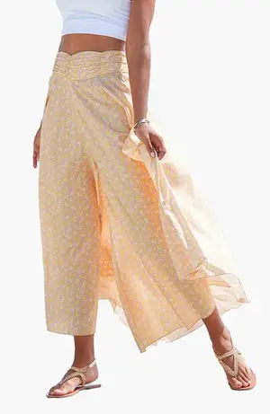 LASCANA Printed Flowy Culottes - Yellow Multi