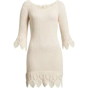 LoveShackFancy Krisella Open Mixed Stitch Cotton Sweater Minidress - Ivory