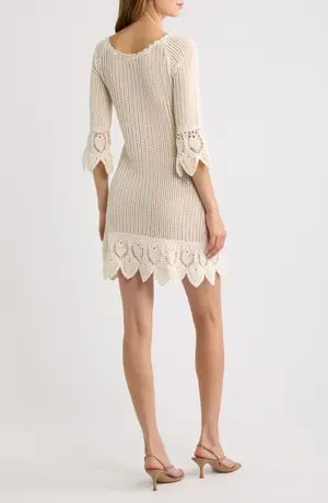LoveShackFancy Krisella Mixed Stitch Cotton Sweater Mini Dress