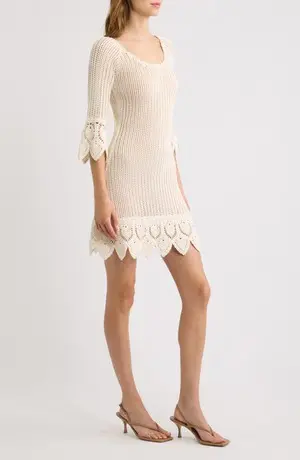 LoveShackFancy Krisella Mixed Stitch Cotton Sweater Mini Dress