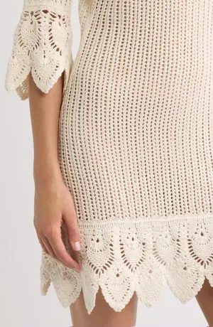 LoveShackFancy Krisella Mixed Stitch Cotton Sweater Mini Dress