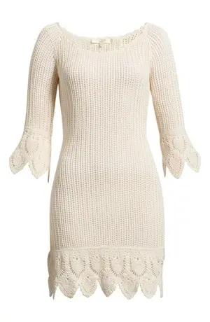 LoveShackFancy Krisella Mixed Stitch Cotton Sweater Mini Dress