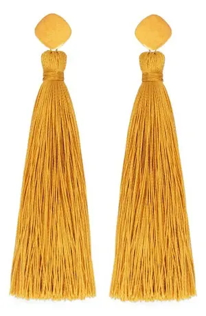 PETIT MOMENTS Fringe Tassel Linear Earrings - Yellow