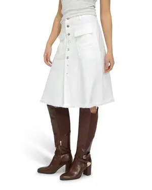 BELLE & BLOOM Let Me Wander Button Front Denim Midi Skirt