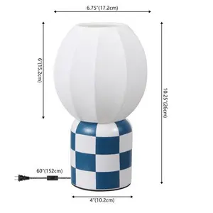 JONATHAN Y Valarie Contemporary Modern Checkerboard Ceramic With Ribbed Cocoon Globe Shade Led Mini Table Lamp - Navy/white