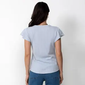 SINGLE STITCH Flutter Sleeve Henley - Soft Blue