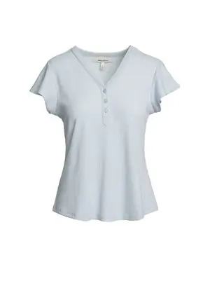 SINGLE STITCH Flutter Sleeve Henley - Soft Blue