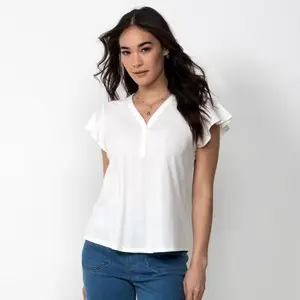 SINGLE STITCH Flutter Sleeve Henley - White